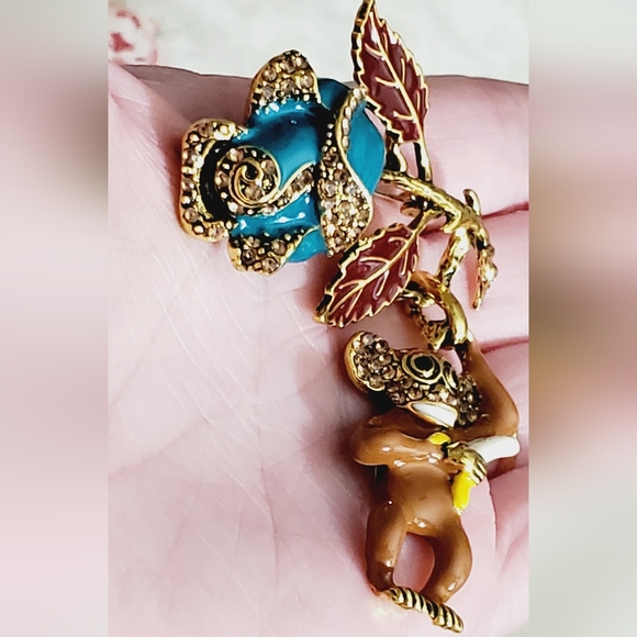 Jewelry | New Monkey Brooch Pin Moves Turquoise Rose Crystals Sparkly ...